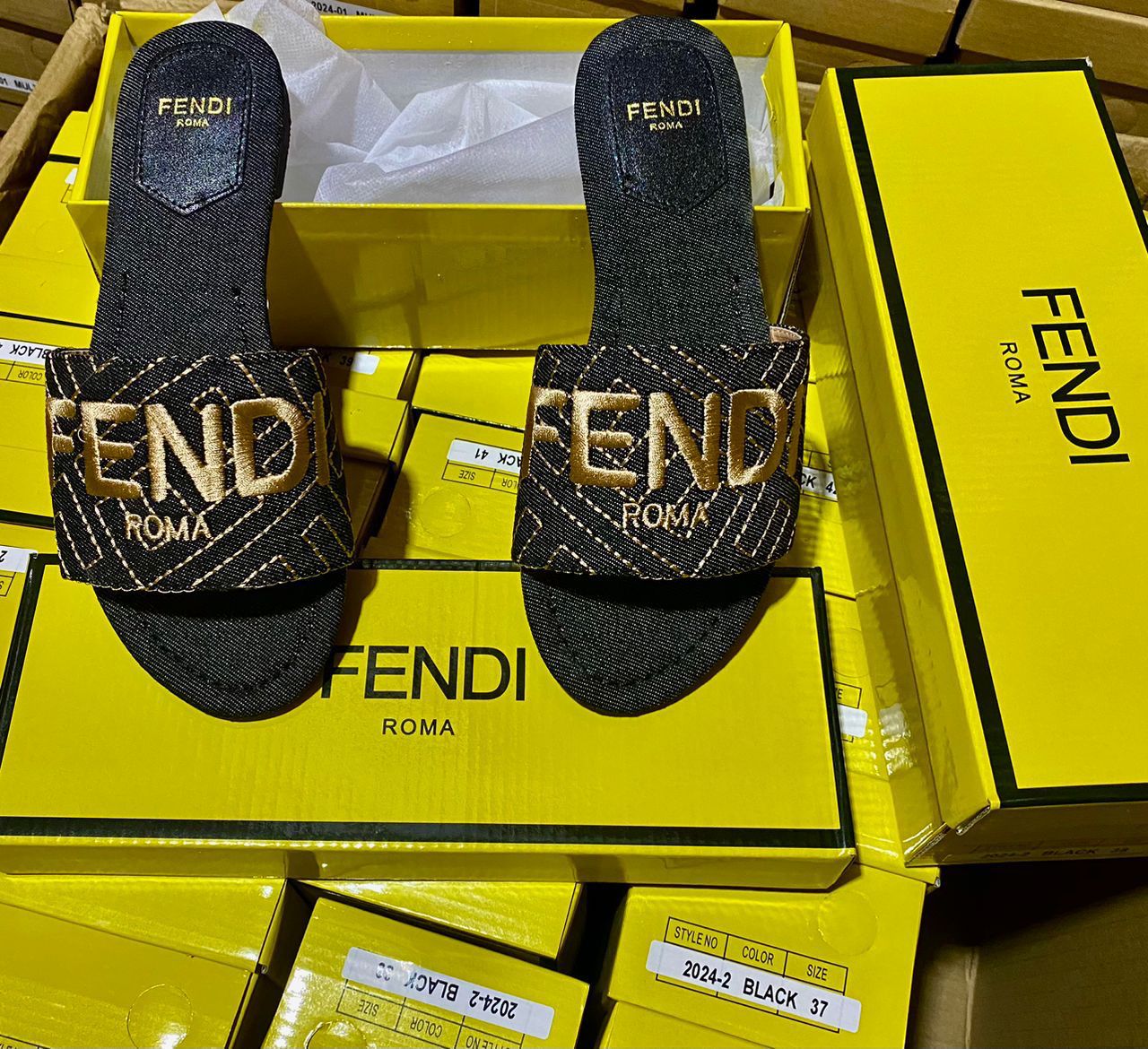 Fendi Roma Signature Denim Slide - AOJSTOR